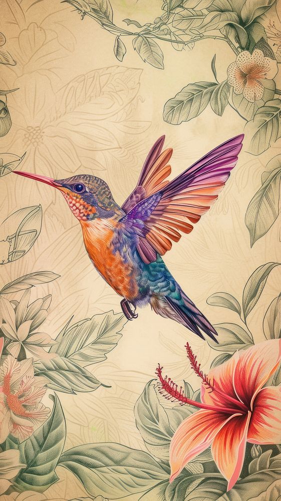 Drawing flying bird hummingbird animal | Premium Photo Illustration ...