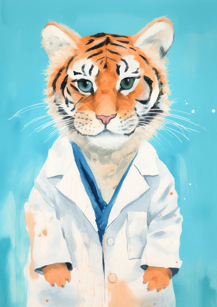 Cute tiger wearing laboratory gown | Free Photo Illustration - rawpixel