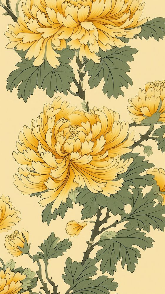 Traditional yellow japanese flowers pattern | Free Photo Illustration ...