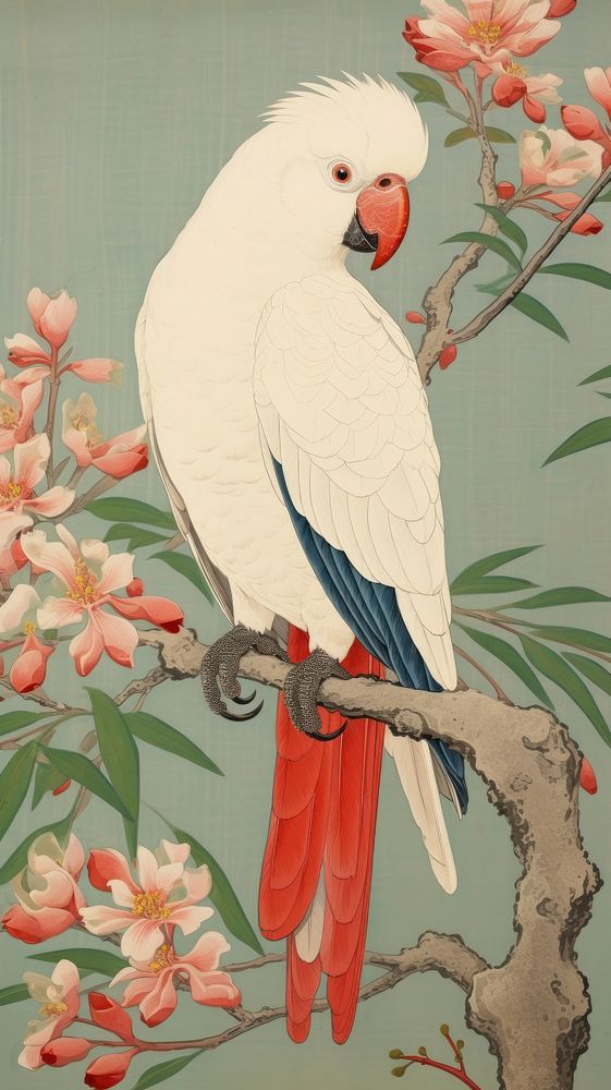 Traditional japanese white parrot painting | Premium Photo Illustration ...