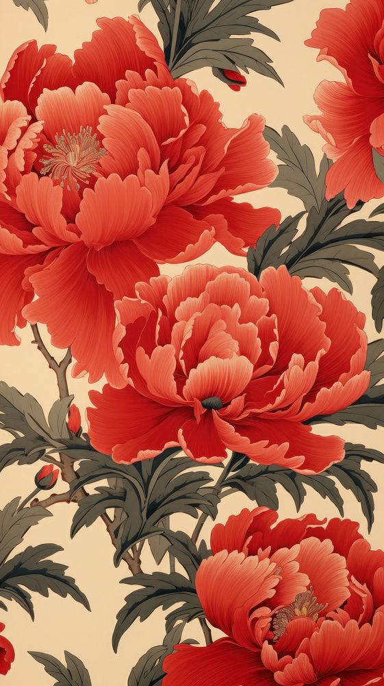 Traditional japanese peony flowers pattern | Premium Photo Illustration ...