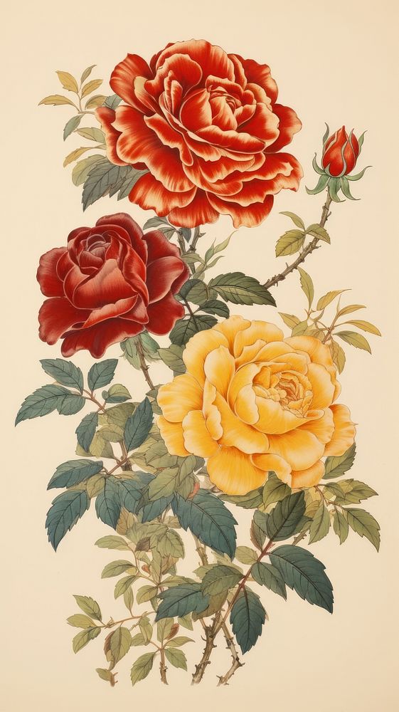 Traditional japanese roses painting pattern | Free Photo Illustration ...