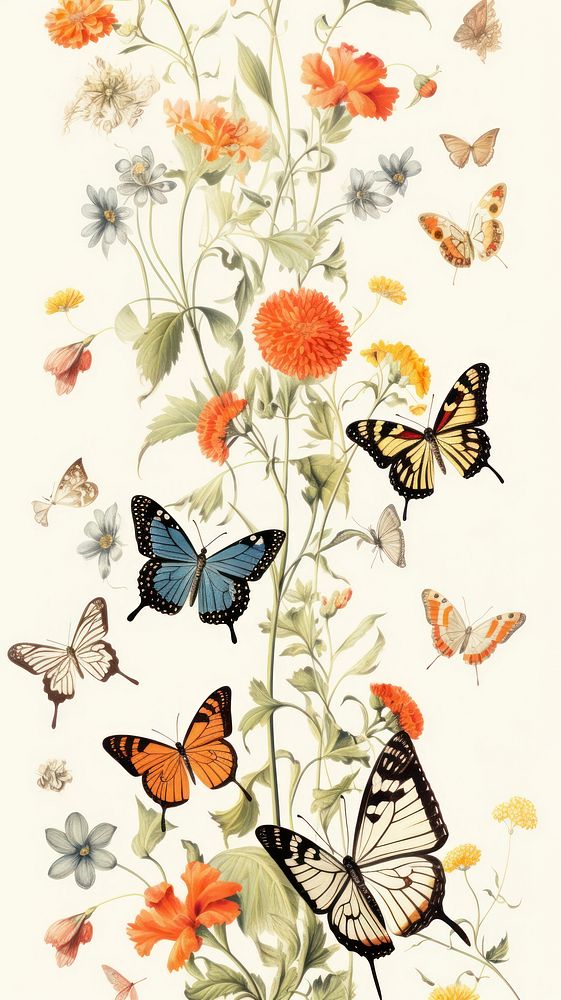 Butterflies and flowers butterfly pattern | Free Photo Illustration ...