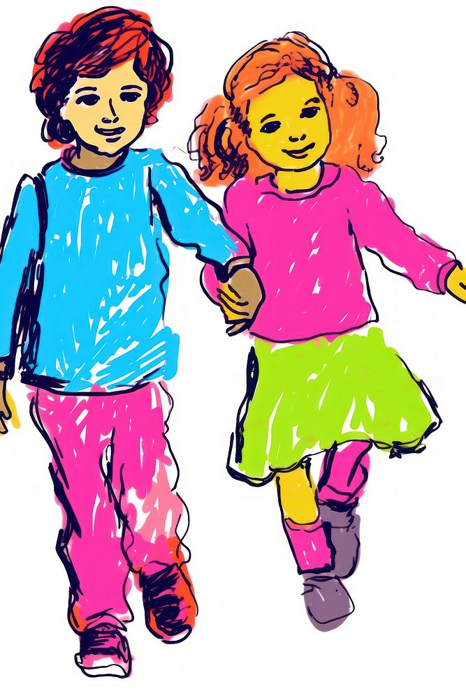 Two children drawing sketch cute | Free Photo Illustration - rawpixel