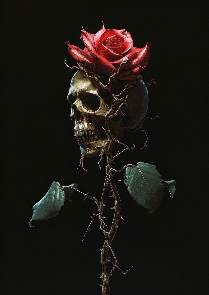 Rose stem wrapped skull rose | Free Photo - rawpixel
