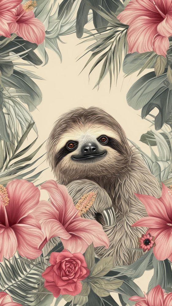Realistic vintage drawing sloth flower | Premium Photo Illustration ...