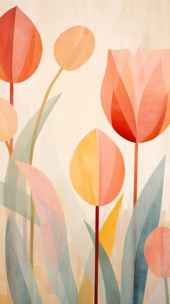 Tulip garden art painting flower. | Free Photo Illustration - rawpixel