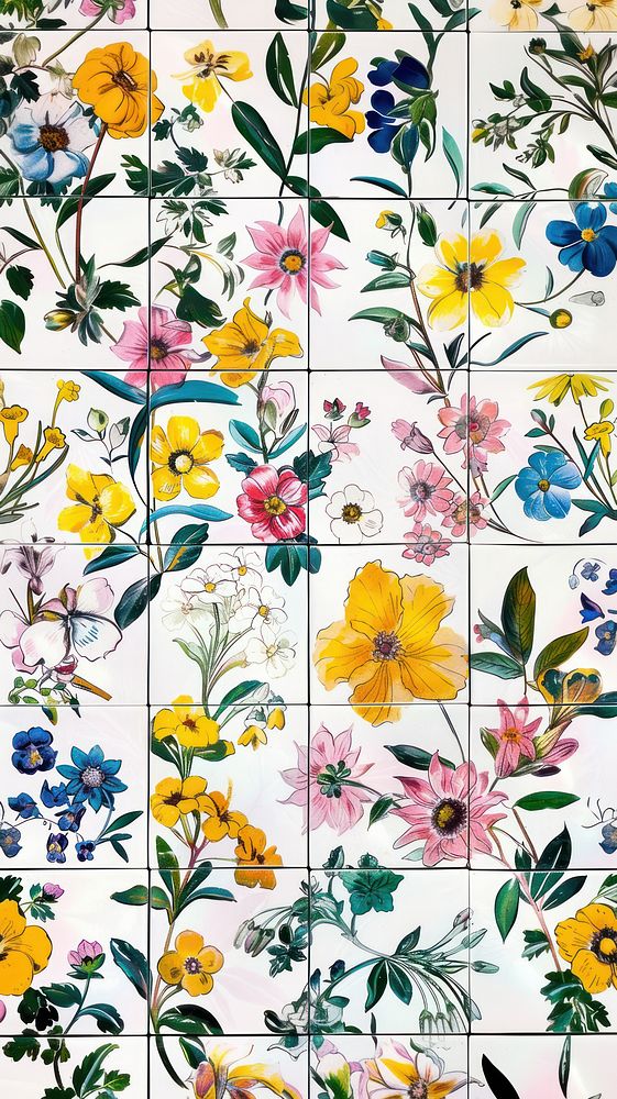 Tiles flowers pattern backgrounds plant | Free Photo - rawpixel