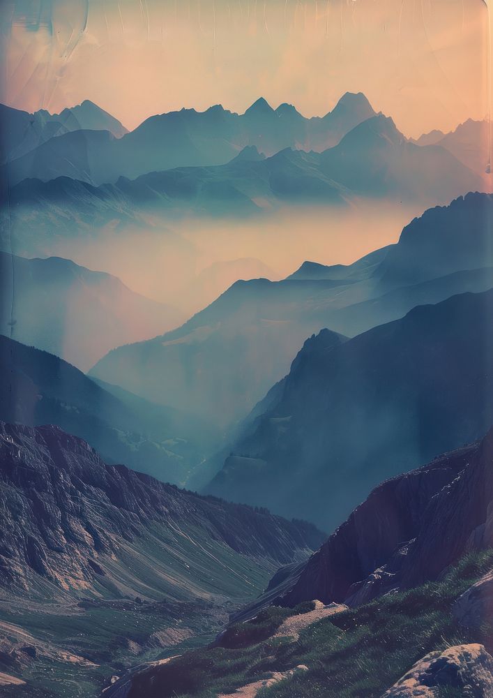 polaroid photo mountain range landscape | Premium Photo - rawpixel