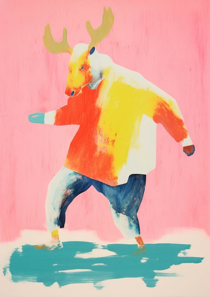 Moose dance art painting cartoon | Free Photo Illustration - rawpixel