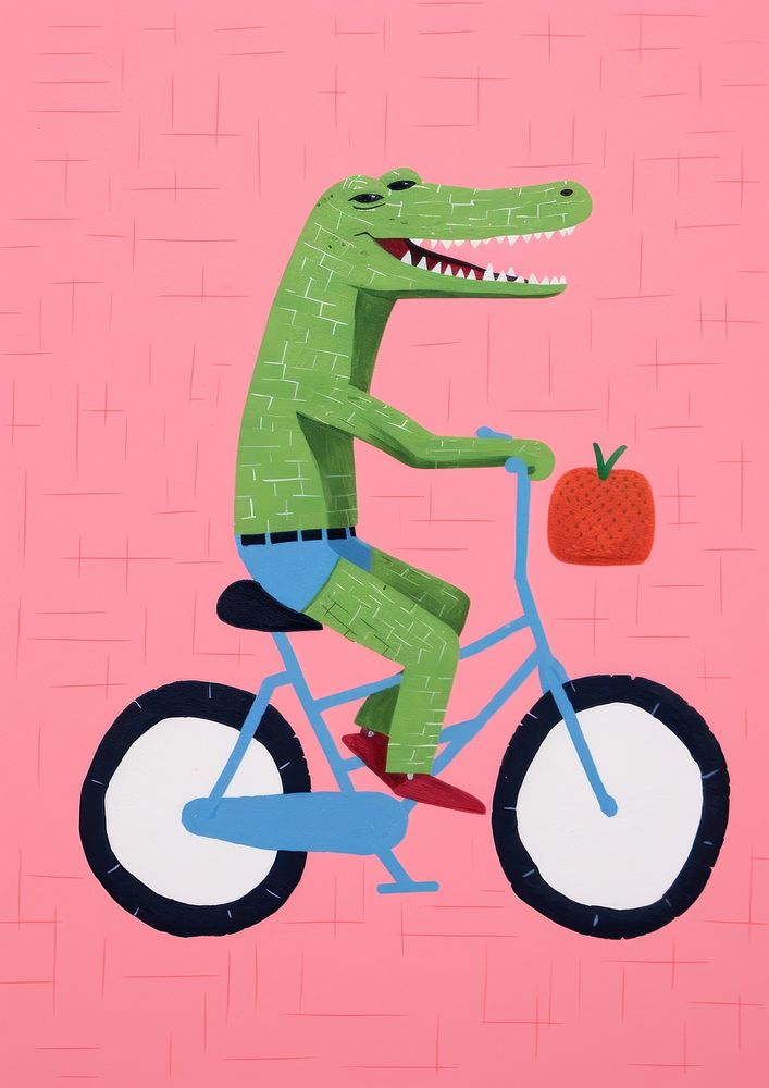 Delivery crocodile riding bicycle art | Free Photo Illustration - rawpixel