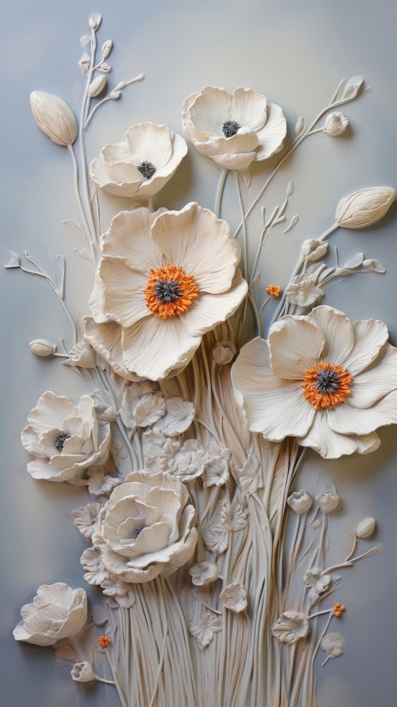 Bas-relief plaster flowers field wallpaper | Premium Photo - rawpixel