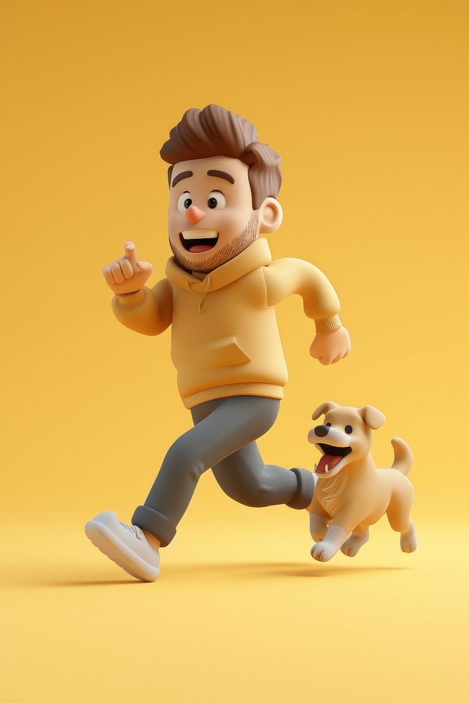 Man running dog figurine cartoon | Free Photo Illustration - rawpixel