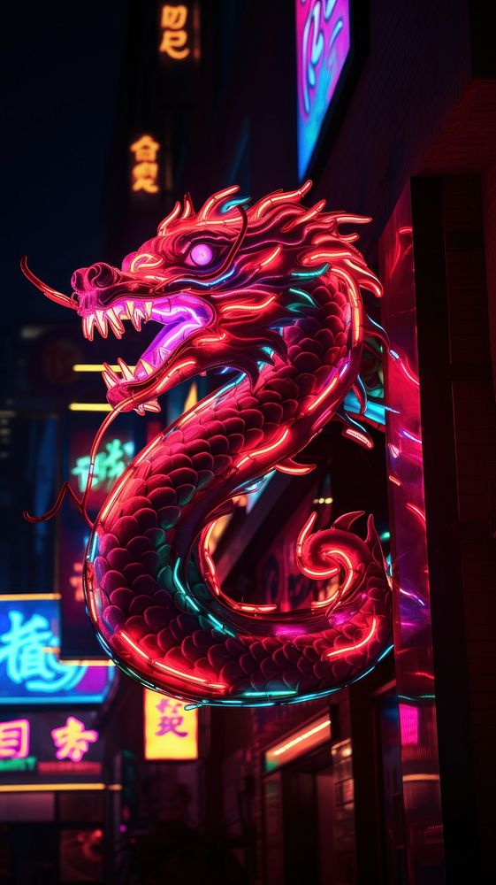 Dragon neon sign wallpaper light | Free Photo Illustration - rawpixel