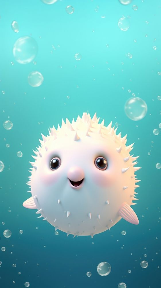 Cute puffer fish dreamy wallpaper | Free Photo Illustration - rawpixel