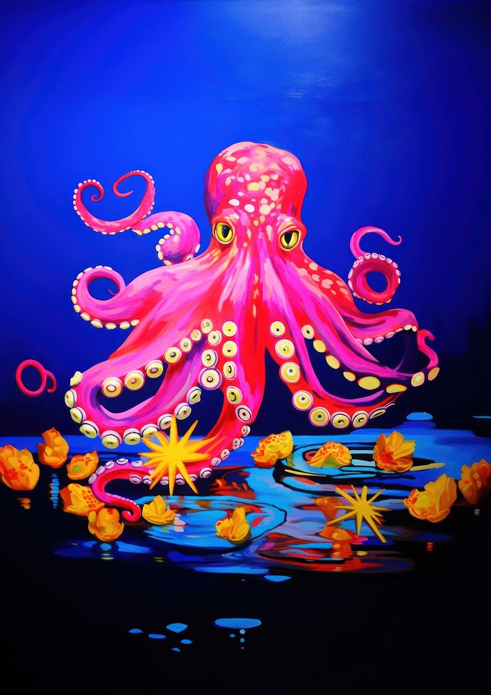 Octopus crown oil painting animal | Premium Photo Illustration - rawpixel