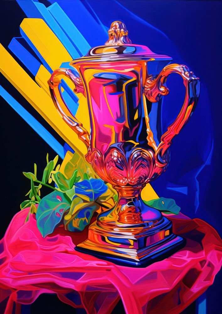 Trophy painting purple yellow. | Free Photo Illustration - rawpixel