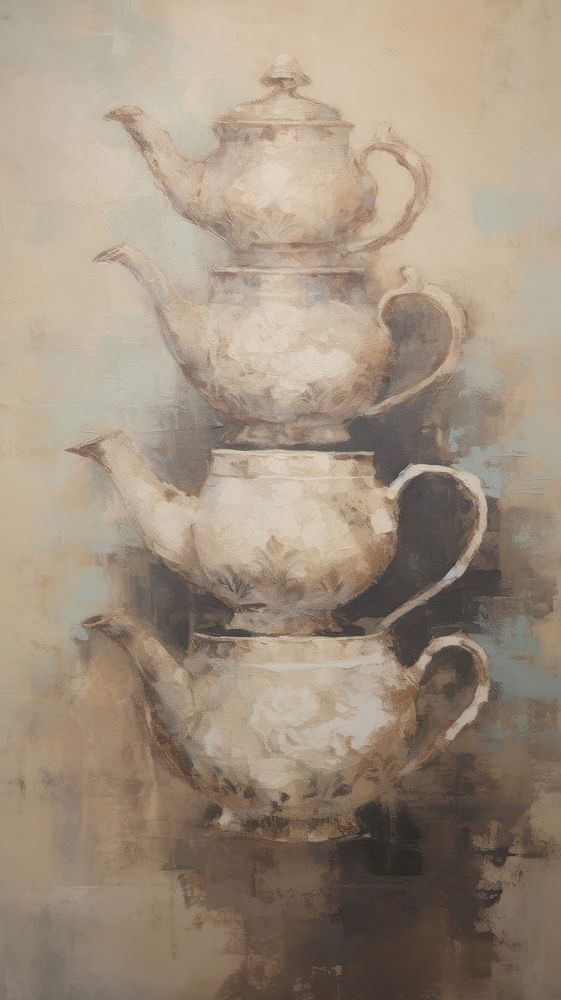 Acrylic paint tea set art | Free Photo Illustration - rawpixel