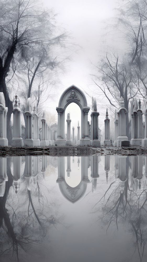 Grey tone wallpaper graveyard arch | Free Photo - rawpixel