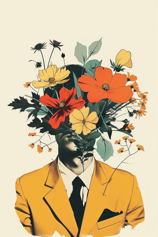 Drawing men flowers art painting | Premium Photo Illustration - rawpixel