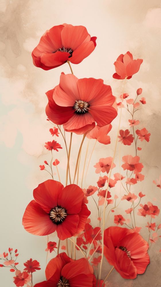 Red flowers wallpaper blossom poppy | Free Photo - rawpixel
