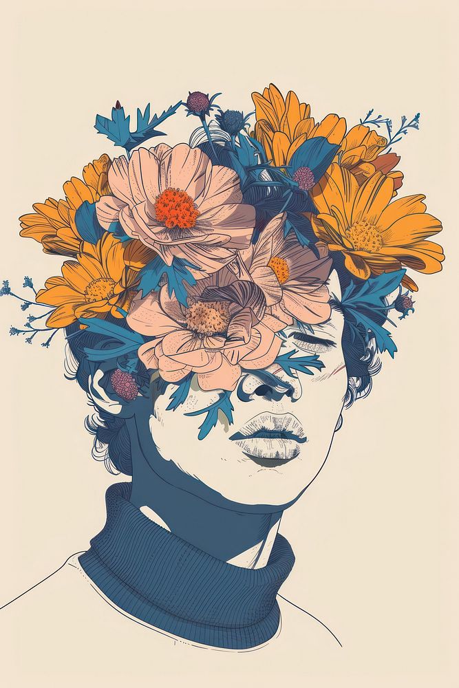 Drawing flowers face art painting | Free Photo Illustration - rawpixel