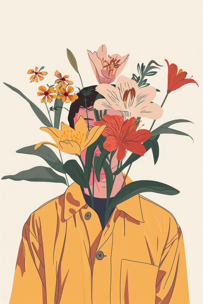 Drawing men flowers art painting | Premium Photo Illustration - rawpixel