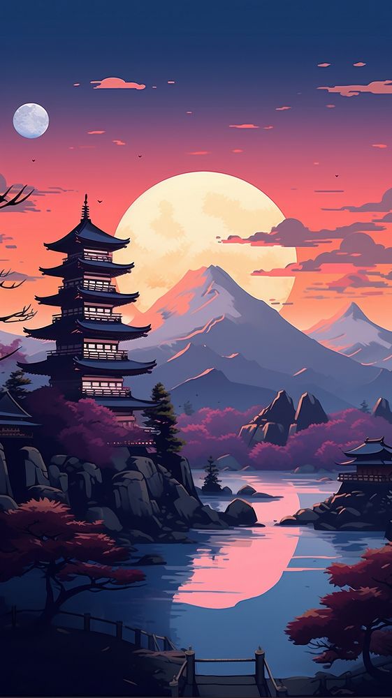 Minimal japanese castle fuji mountain | Premium Photo Illustration ...