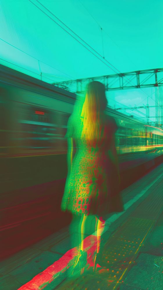 Anaglyph woman train yellow light. | Premium Photo - rawpixel