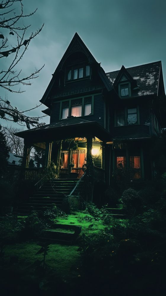 Haunted house architecture building illuminated. | Premium Photo - rawpixel