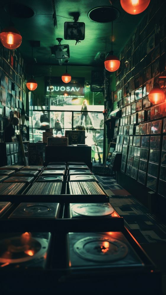 record store architecture illuminated electronics. | Premium Photo ...