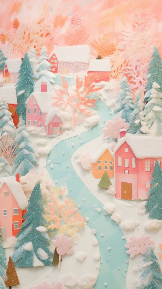 Winter village art christmas painting. | Premium Photo Illustration ...