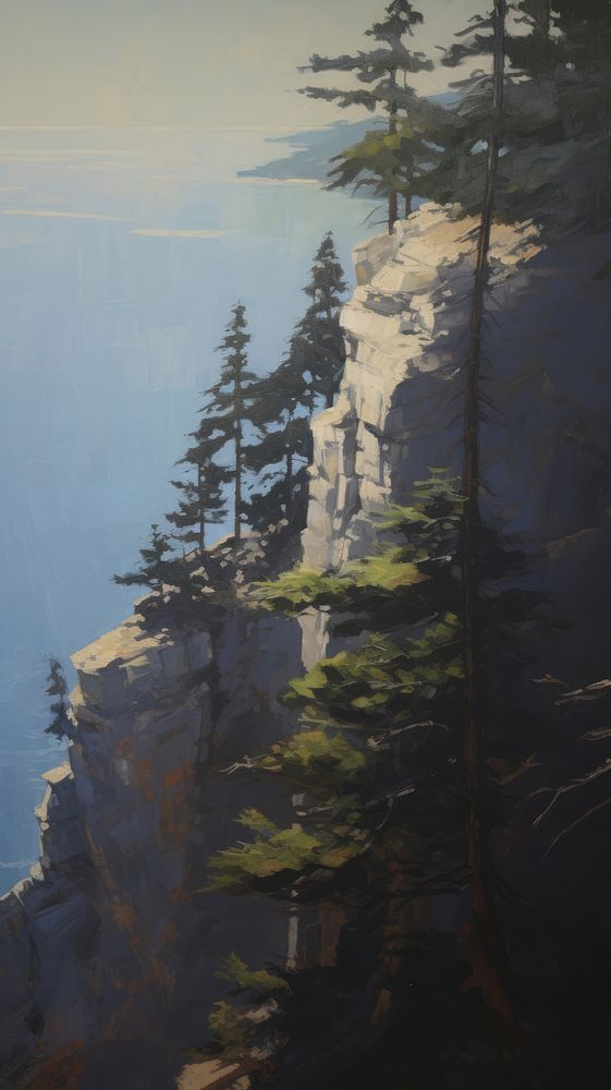 Cliff tree landscape mountain. | Premium Photo Illustration - rawpixel