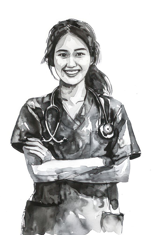 Monochromatic Modern Nurse woman drawing | Free Photo Illustration ...