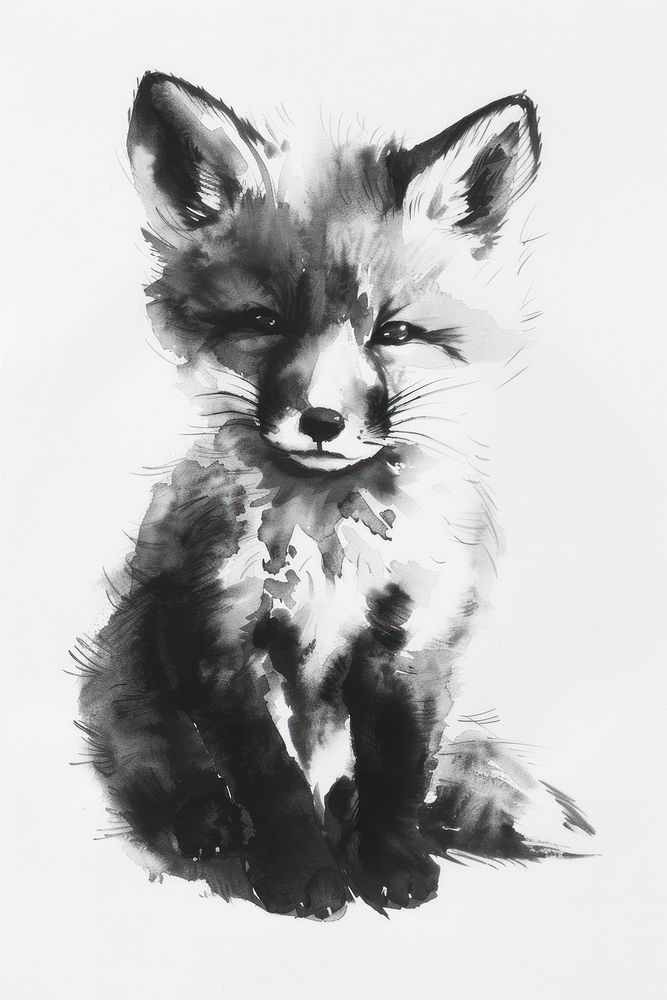 Monochromatic baby fox drawing mammal | Premium Photo Illustration ...