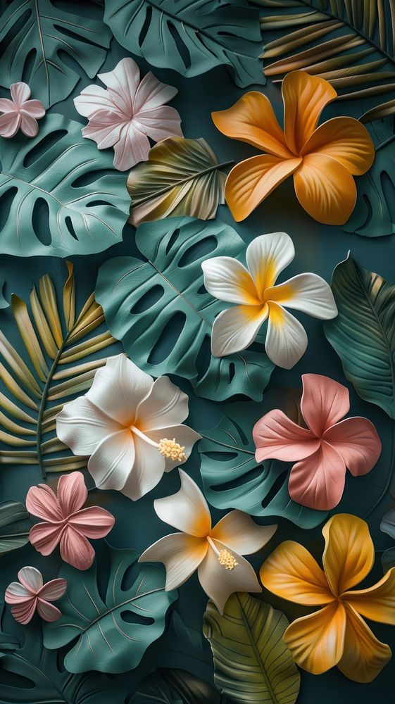 Tropical flowers bas relief pattern | Premium Photo - rawpixel