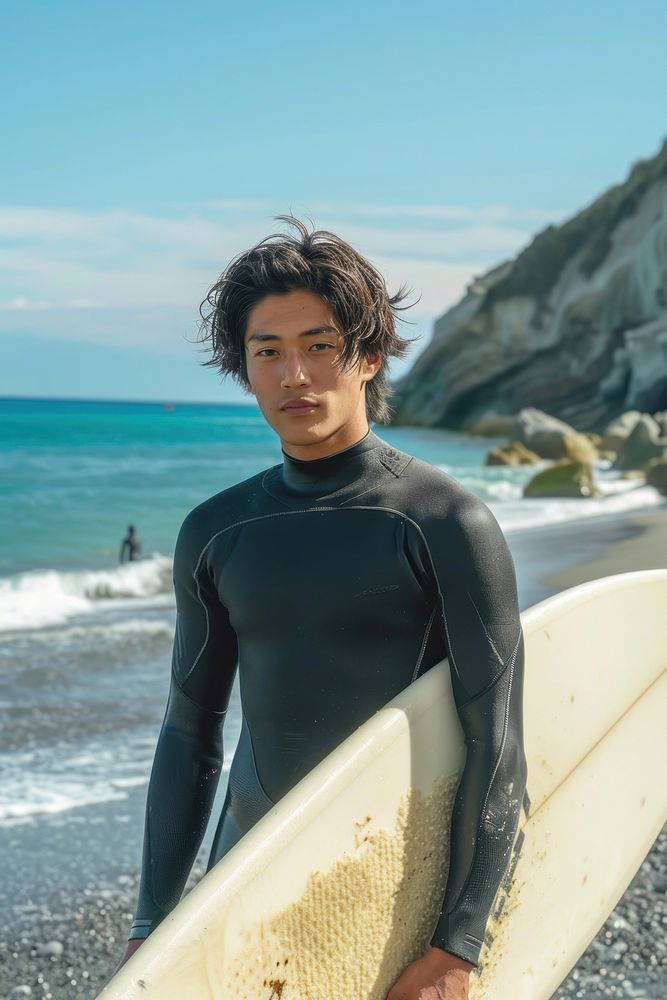 Japanese surfer surfboard beach outdoors | Free Photo - rawpixel