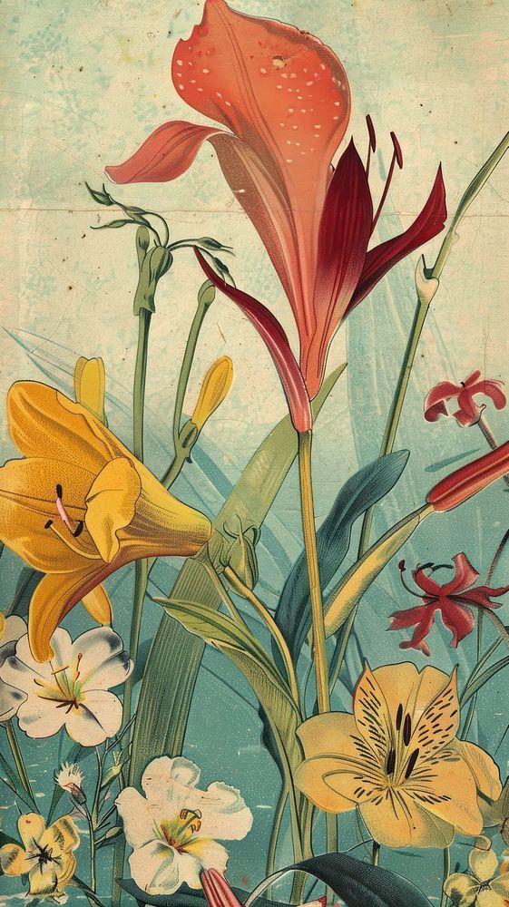 Spring flowers postcard painting blossom | Free Photo Illustration ...