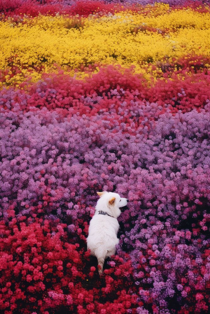 happy dog flower field land. | Premium Photo - rawpixel