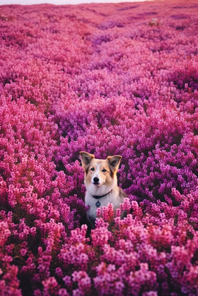 happy dog flower field land. | Premium Photo - rawpixel
