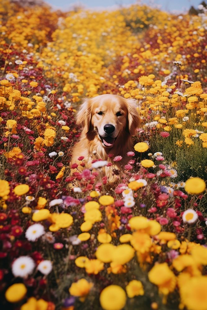 happy dog flower field photography. | Premium Photo - rawpixel