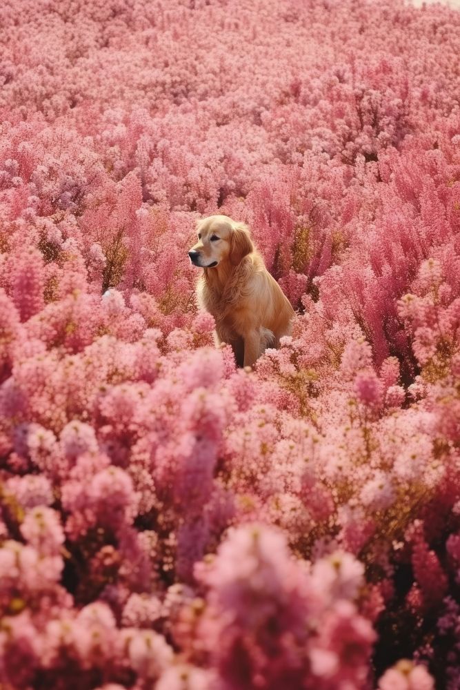 happy dog flower land landscape. | Premium Photo - rawpixel