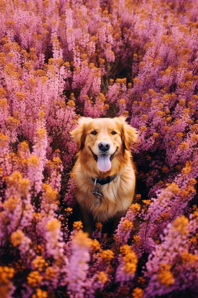 happy dog flower land landscape. | Premium Photo - rawpixel