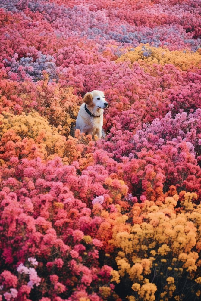 happy dog flower field land. | Premium Photo - rawpixel
