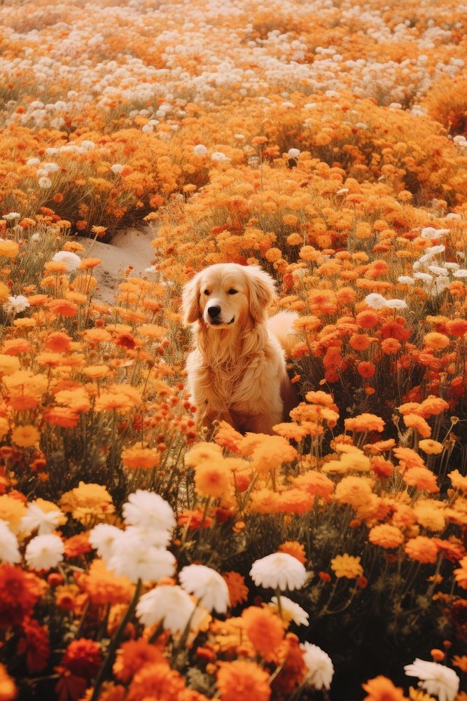 happy dog flower field landscape. | Premium Photo - rawpixel