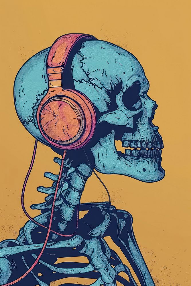 Skeleton wearing headphone headphones listening | Premium Photo ...