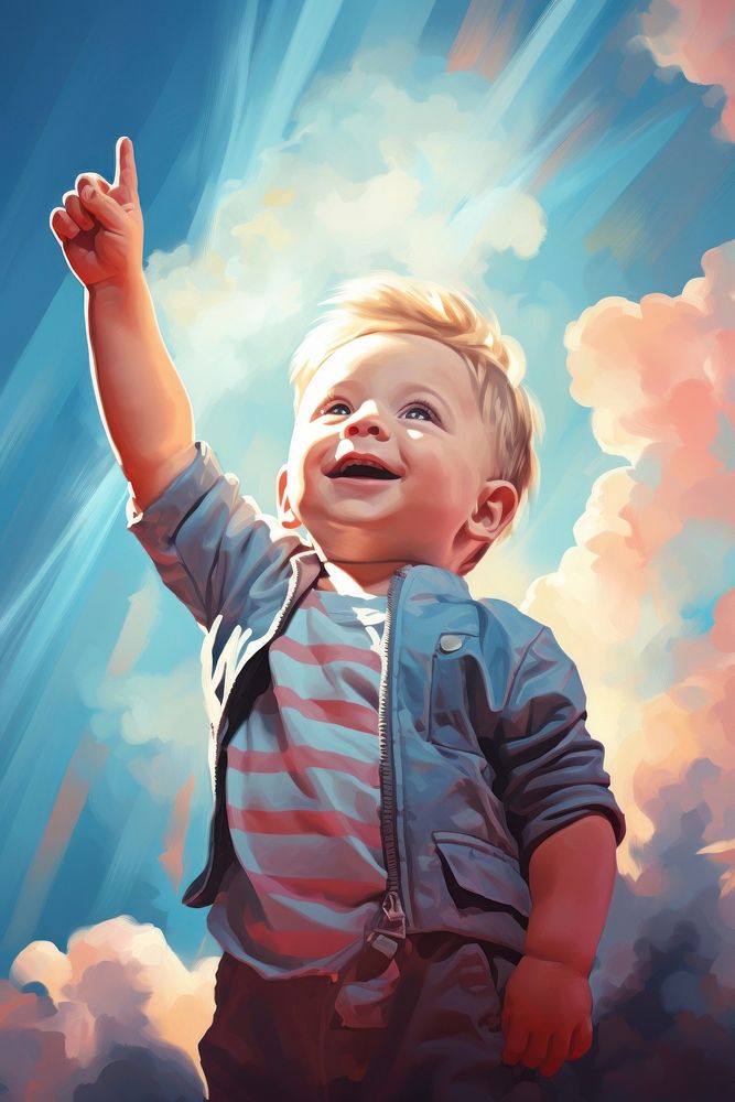 Baby raising hand proudly standing | Premium Photo Illustration - rawpixel