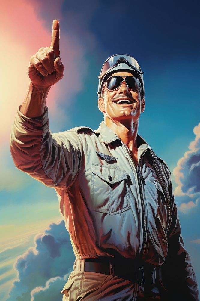 Pilot pointing finger proudly standing | Free Photo Illustration - rawpixel