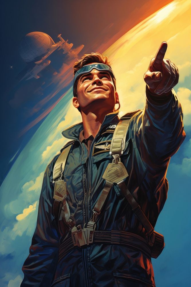 Pilot pointing finger proudly standing | Free Photo Illustration - rawpixel