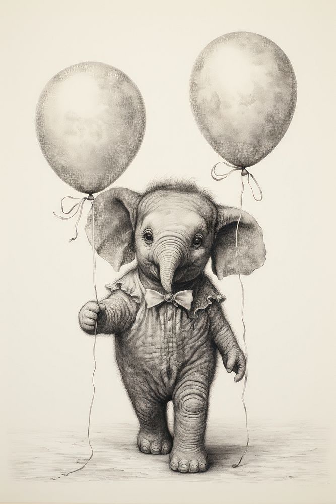 Baby elephant holding balloons drawing | Free Photo Illustration - rawpixel